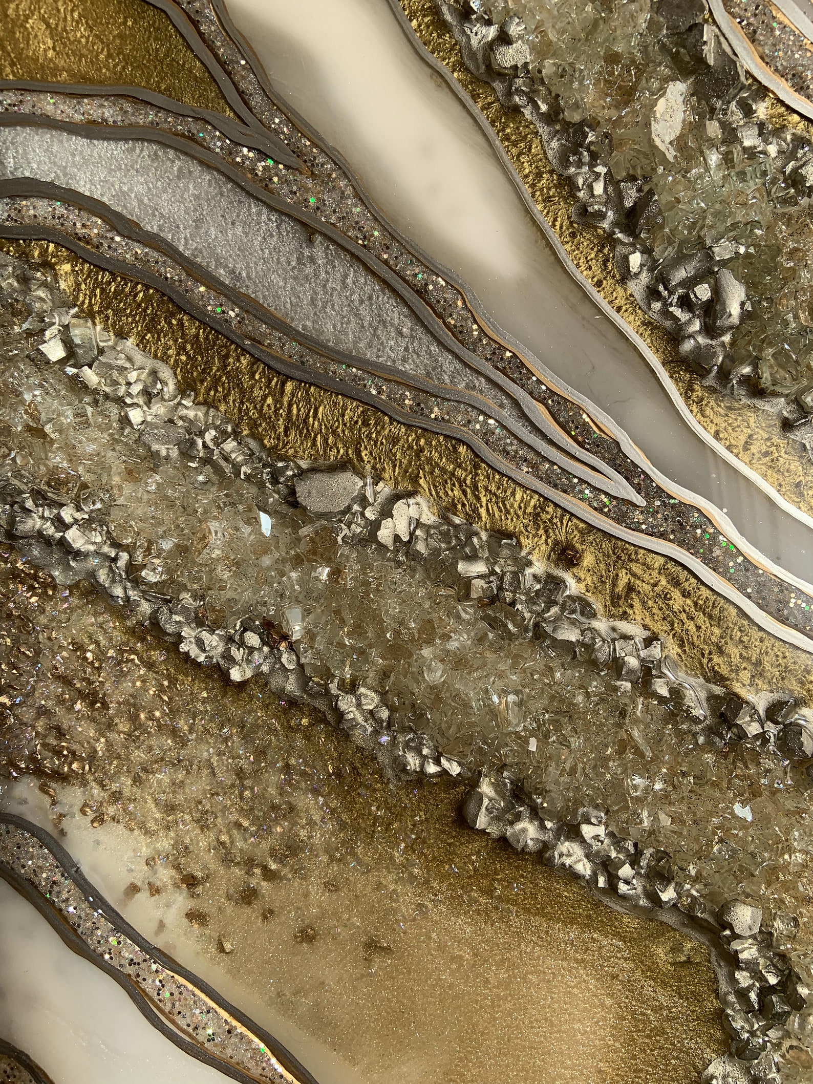 Luxury White Silver Gold Resin Art|custom Geode Art|resin Painting ...