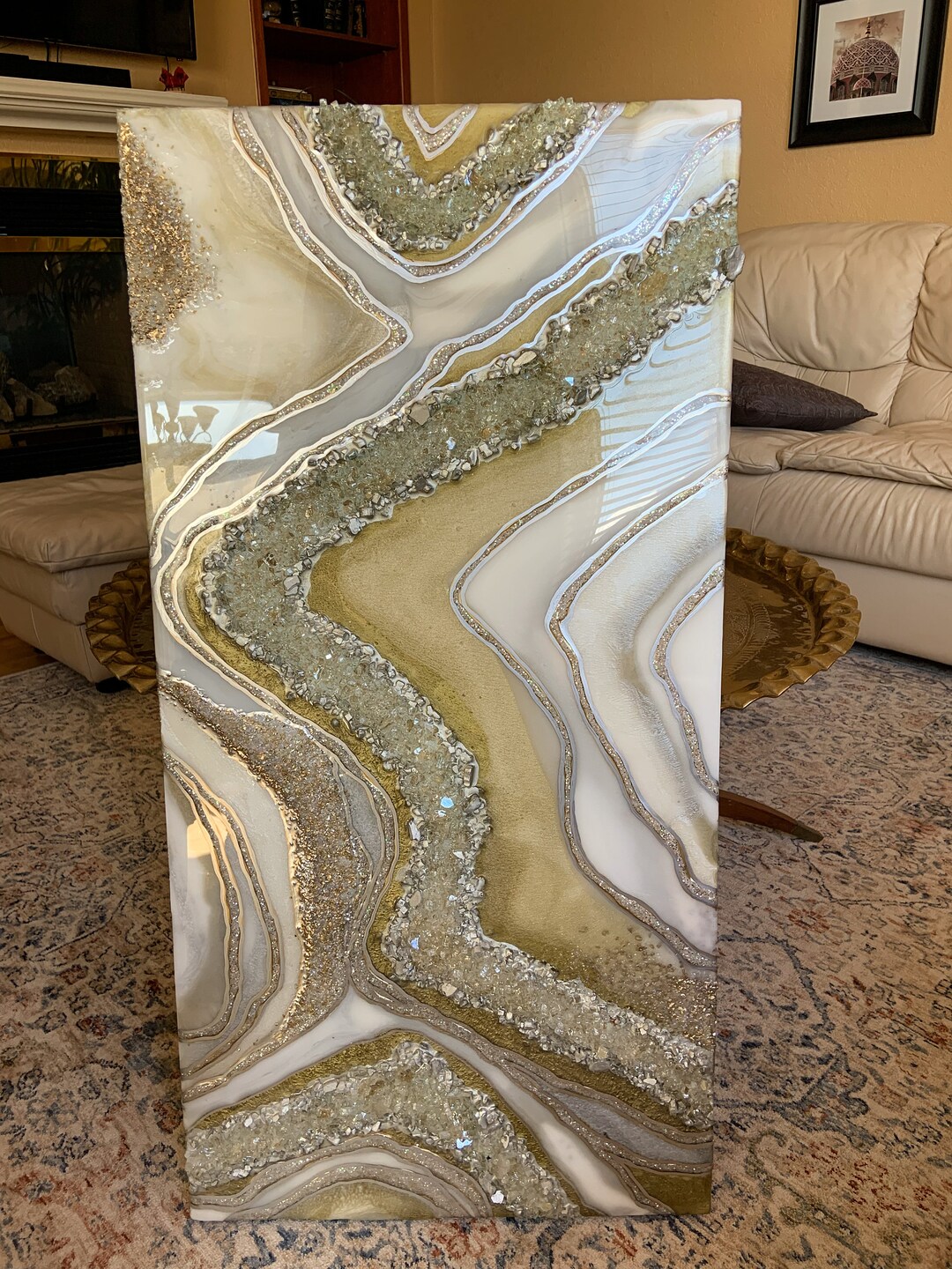 Luxury White Silver Gold Resin Art|custom Geode Art|resin Painting ...