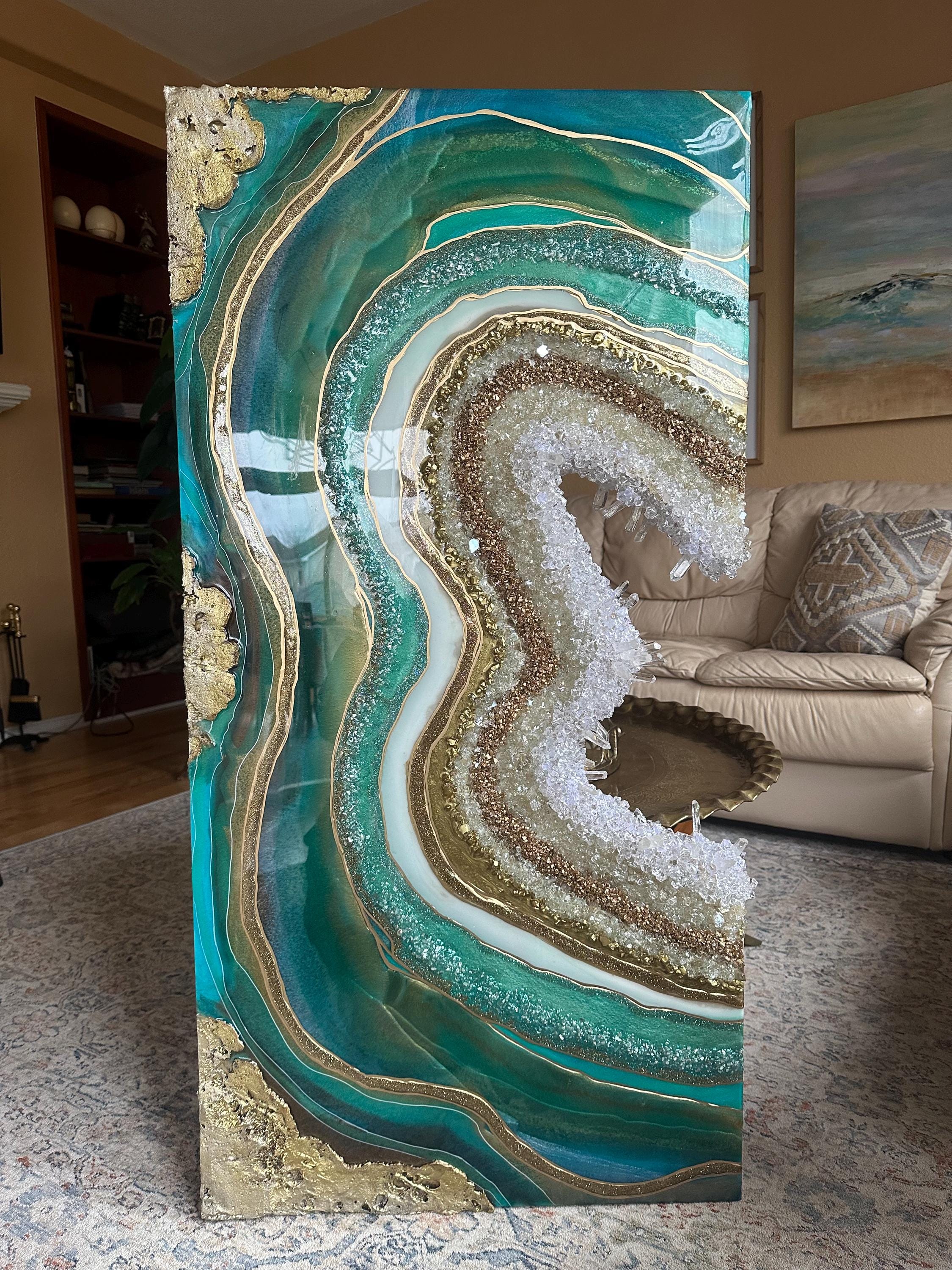 Luxe Teal Blue Resin Art |aquamarine Geode Art|resin Painting| Luxury ...