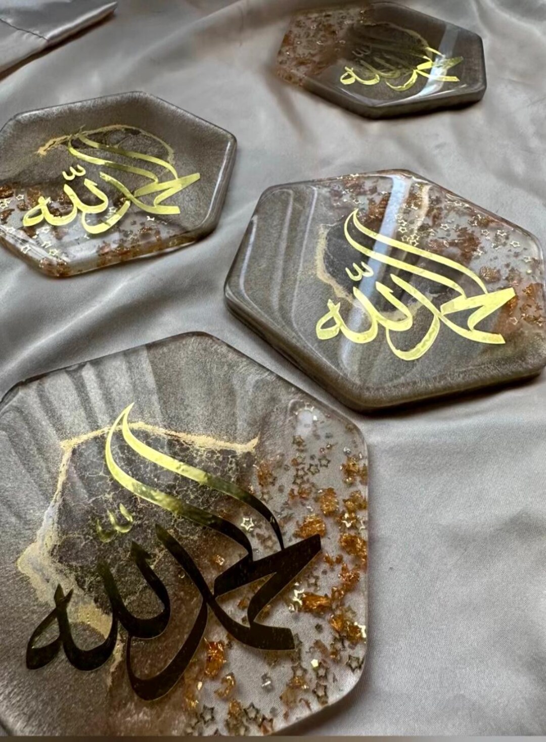 Alhamdulillah Resin Coasters |set of Four|hexagon Gold Coasters ...