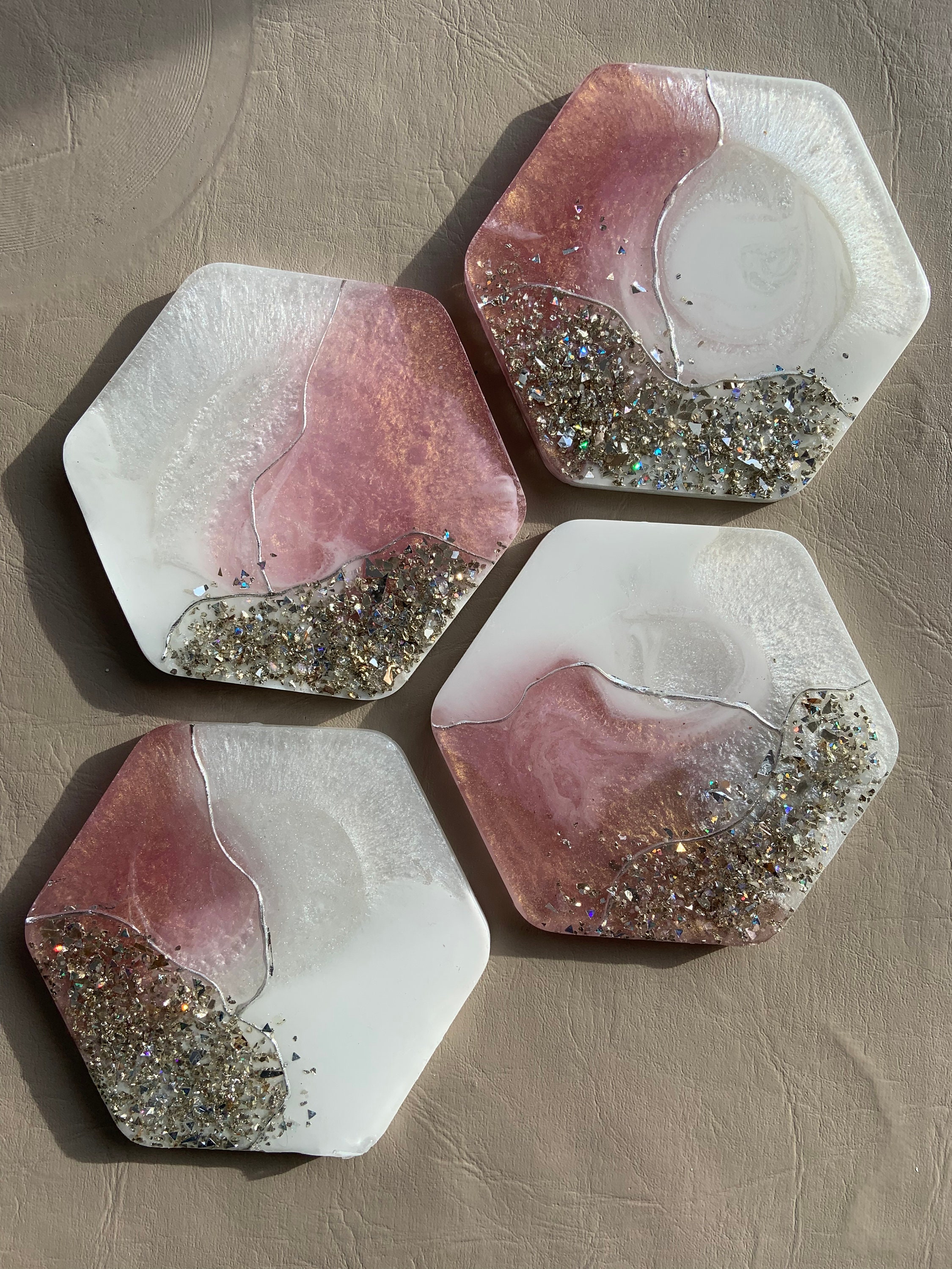 Glam Rose Gold Resin Coasters|hexagon Coasters|geometric Art|blush Pink ...