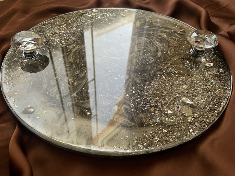 Luxe 12x12 Resin Trayround Serving Trayeid Table Decorcustom Wedding Traycrystal Tablegold