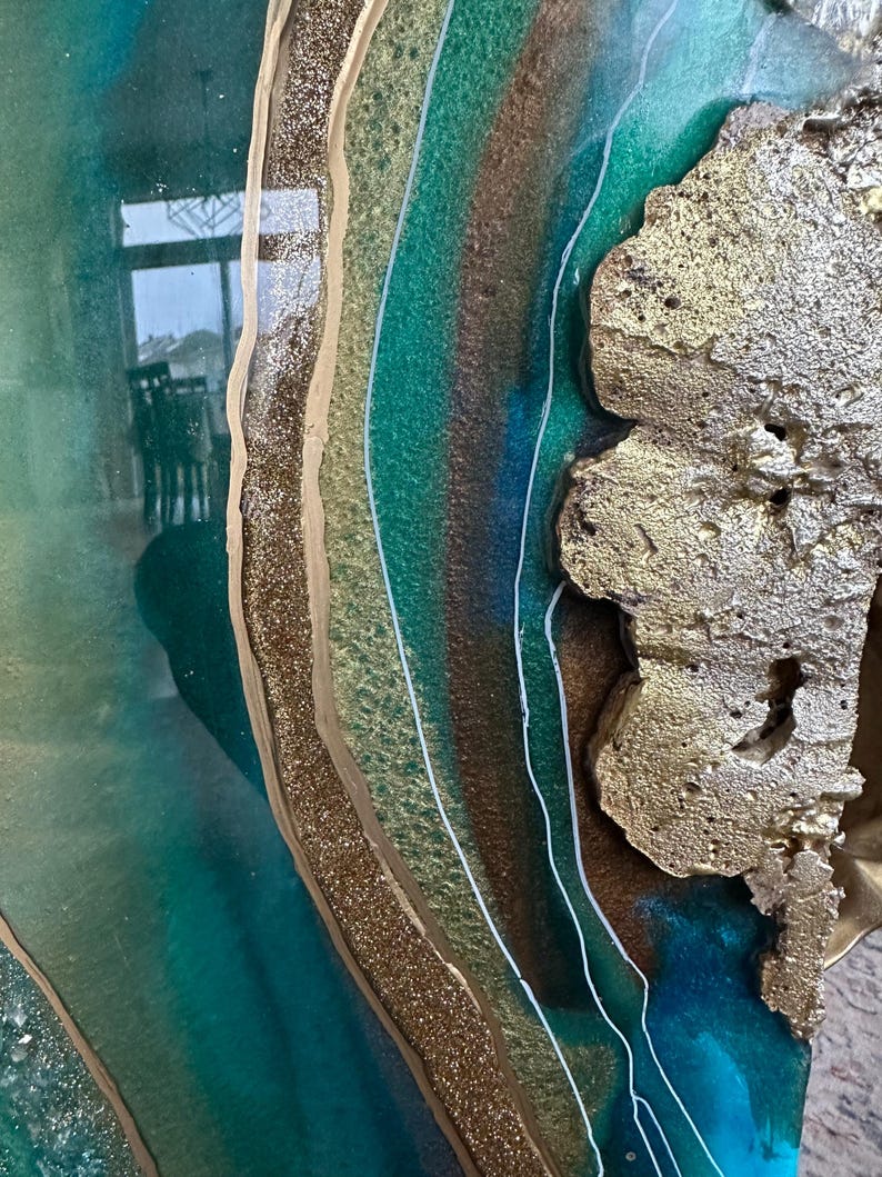 Luxe Teal Blue Resin Art |aquamarine Geode Art|resin Painting| Luxury ...