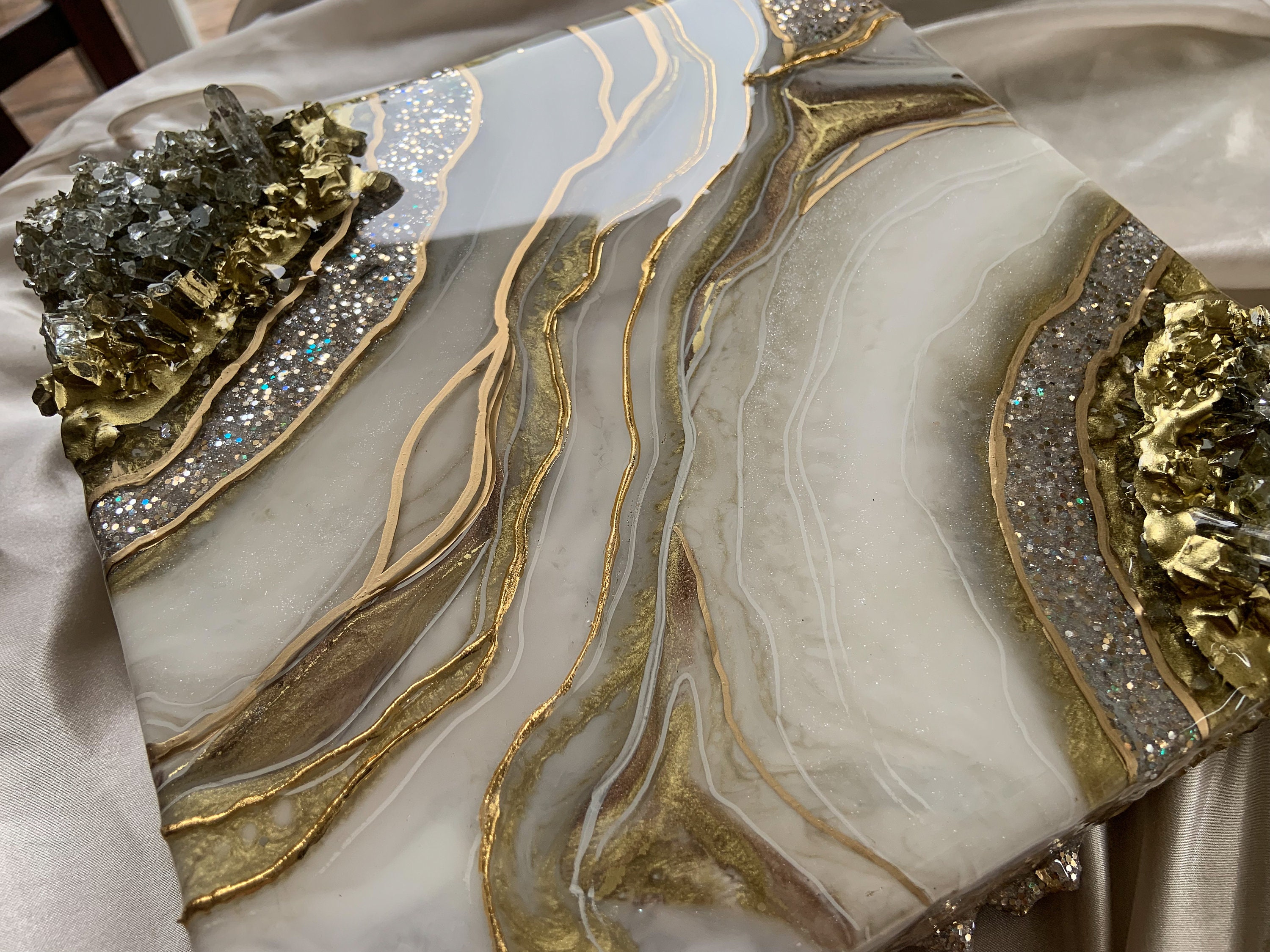 Gold White Resin Art|white Mini Geode|gold Wall Decor|white Crystal ...
