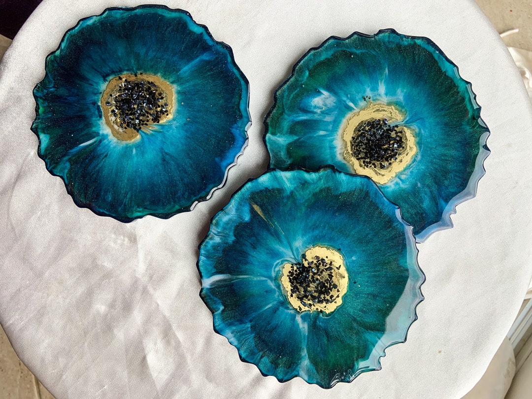 Peacock Blue Coaster|set of Four|teal Blue Coaster|teal Table Decor ...