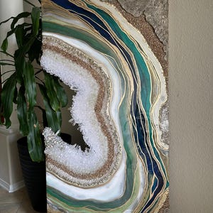 Peacock Blue Green Resin Art |custom Art| Geode Resin Painting| Luxury ...