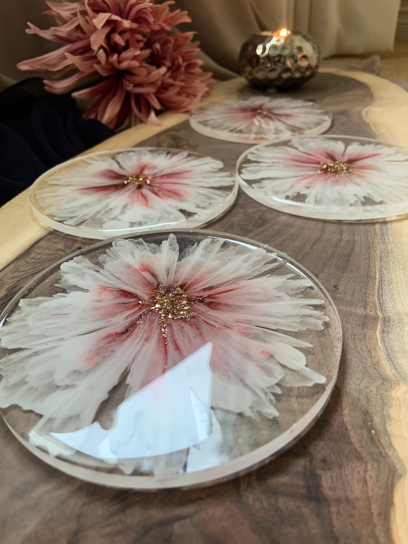 Stunning Pink Flower Resin Coasters|lily Coaster|set of Four Coasters ...