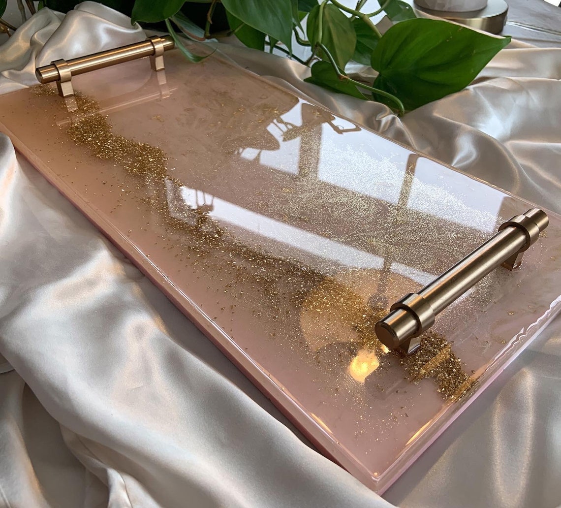 Large Blush Pink Tray|rose Gold Tray| Coral Tray| Pink Gold Decor ...