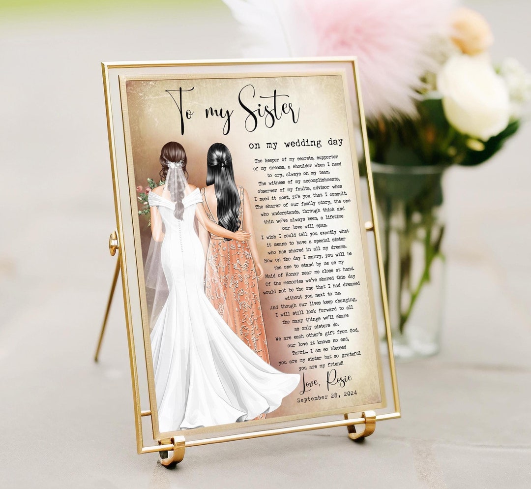 Personalized Bride and Sister Portrait Sister of Bride Wedding Gift ...