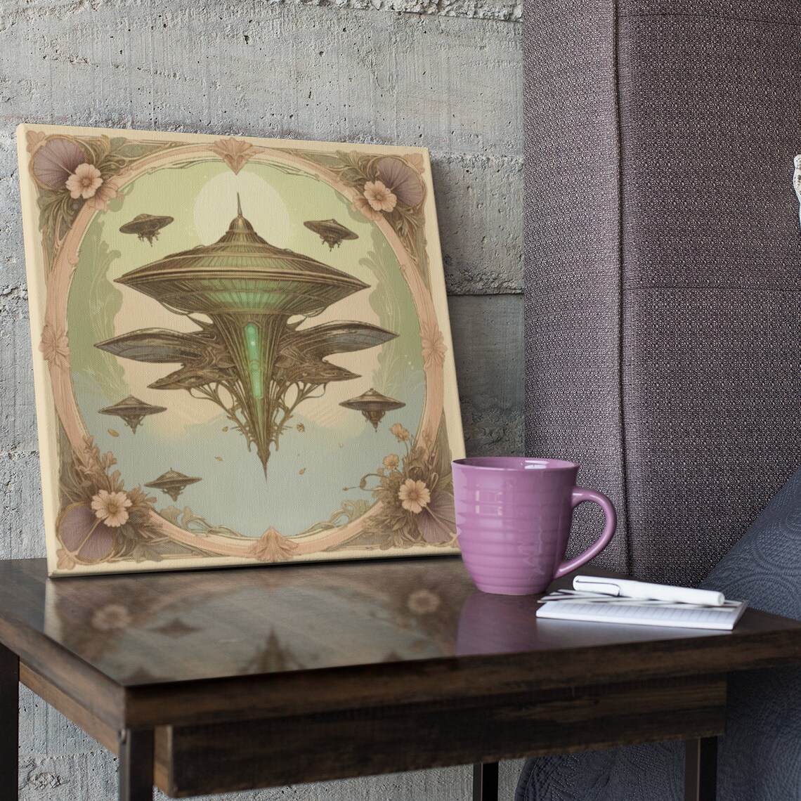 UFO Art Nouveau Canvas Print 1 Vintage Alien Spaceship Wall Art, Eco ...