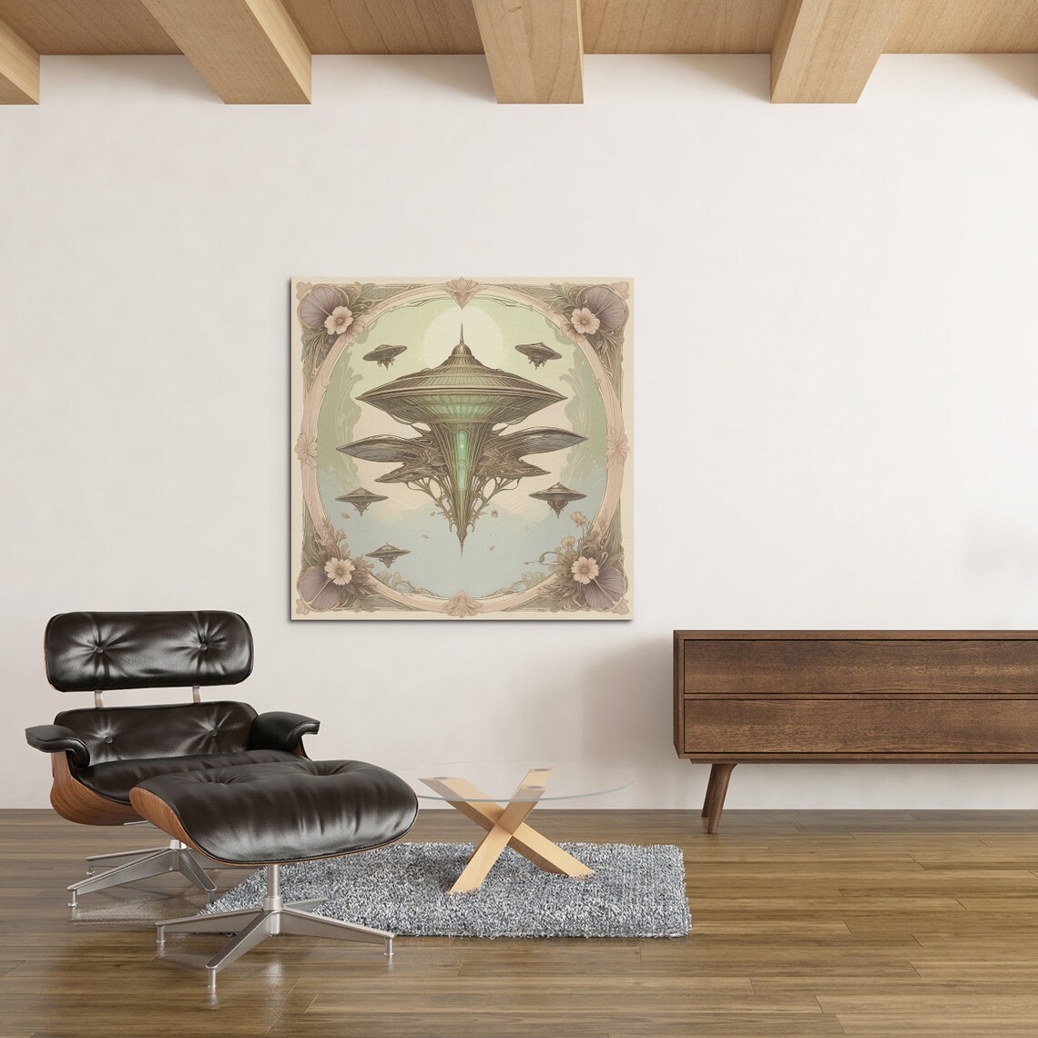 UFO Art Nouveau Canvas Print 1 Vintage Alien Spaceship Wall Art, Eco ...