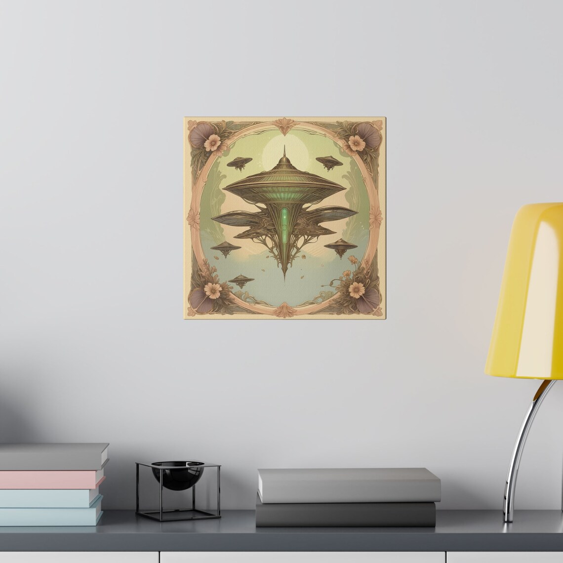 UFO Art Nouveau Canvas Print 1 Vintage Alien Spaceship Wall Art, Eco ...