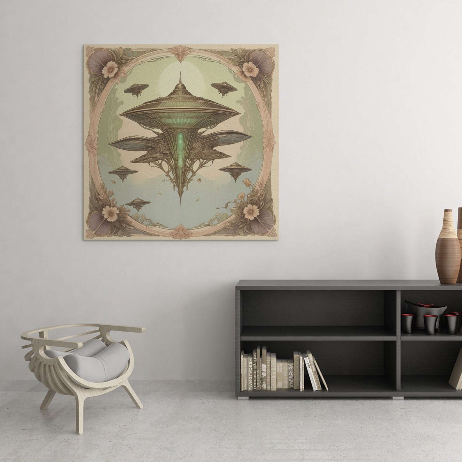UFO Art Nouveau Canvas Print 1 Vintage Alien Spaceship Wall Art, Eco ...