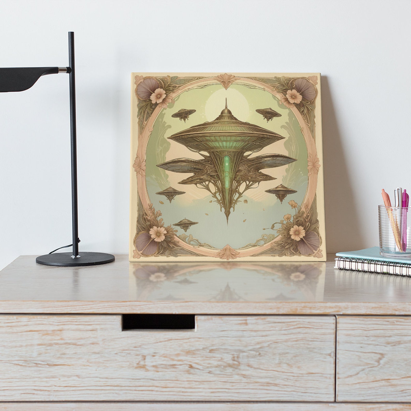 UFO Art Nouveau Canvas Print 1 Vintage Alien Spaceship Wall Art, Eco ...