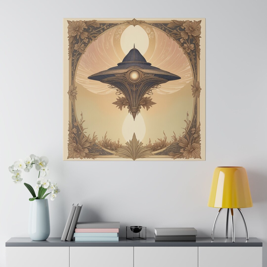 UFO Art Nouveau Canvas Print 3 - Vintage Alien Spaceship Wall Art, Eco ...