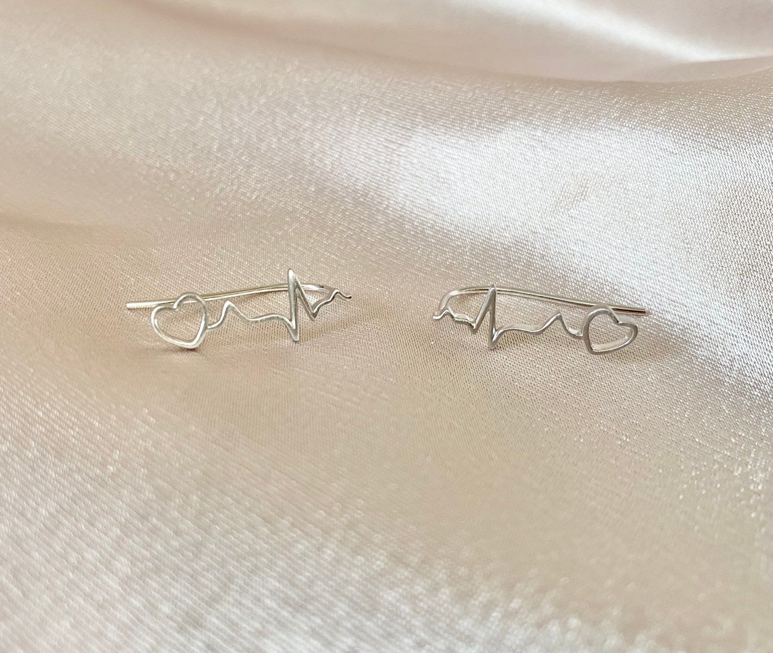 Sterling Silver Heartbeat Climber, Heartbeat Earrings, EKG Earrings ...