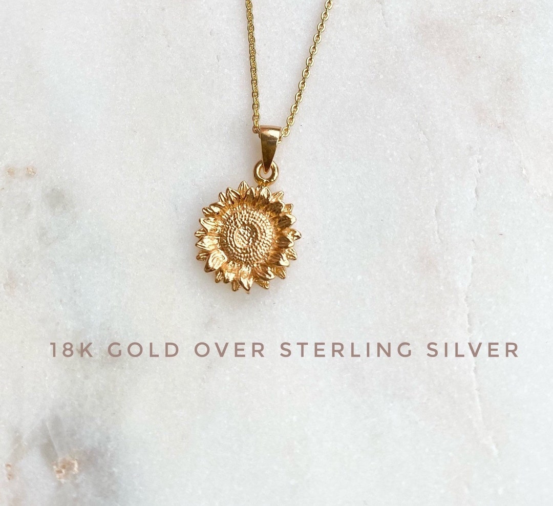 Gold Over Sterling Silver Sunflower Necklace, Sunflower Necklace ...