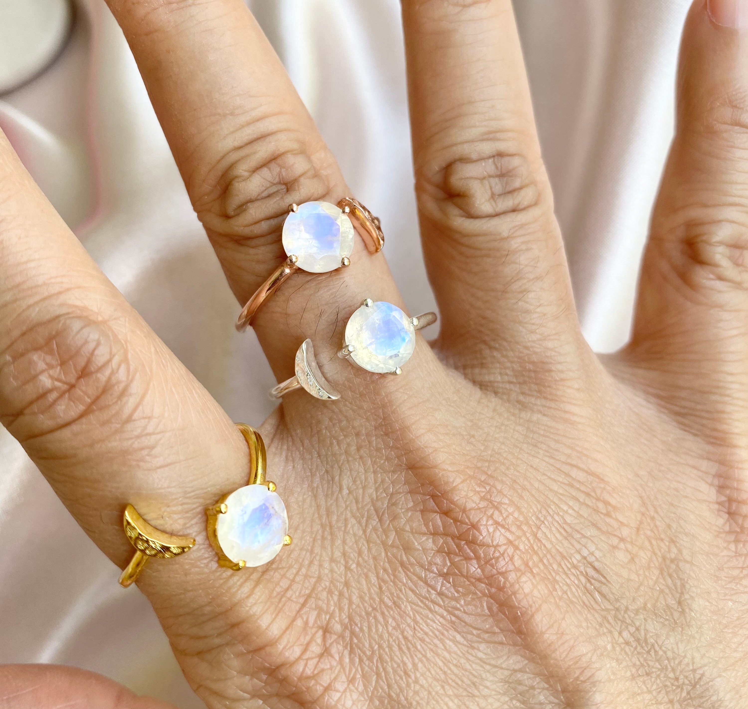 Sterling Silver Moon Moonstone Ring, Moon Crescent Ring, Promise Ring ...