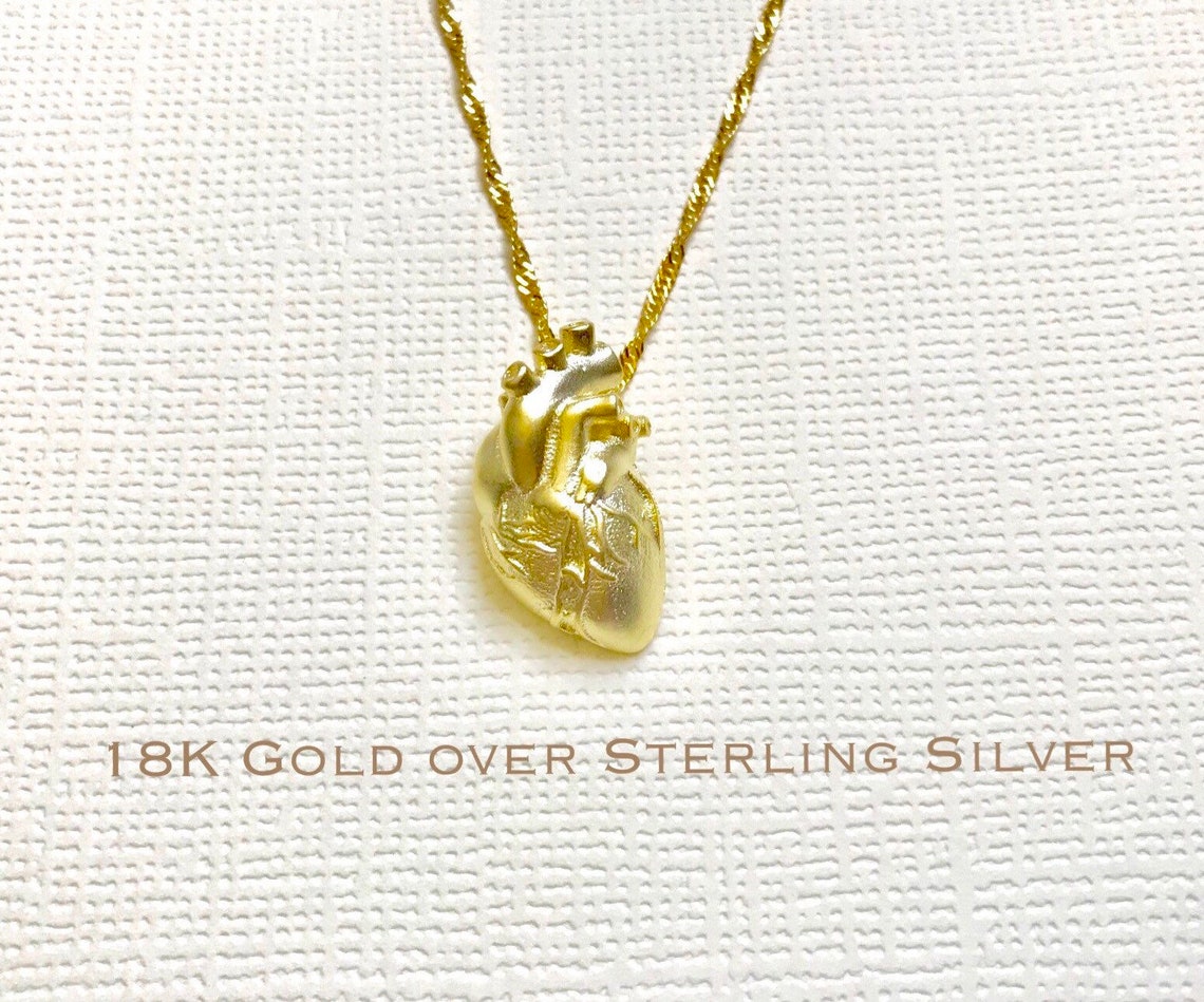 Sterling Silver anatomical heart necklace heart necklace | Etsy