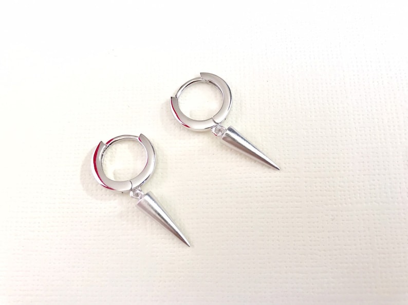 Sterling Silver Spike Earring, Spike Hoop Earrings, Spike Huggie, Gift ...