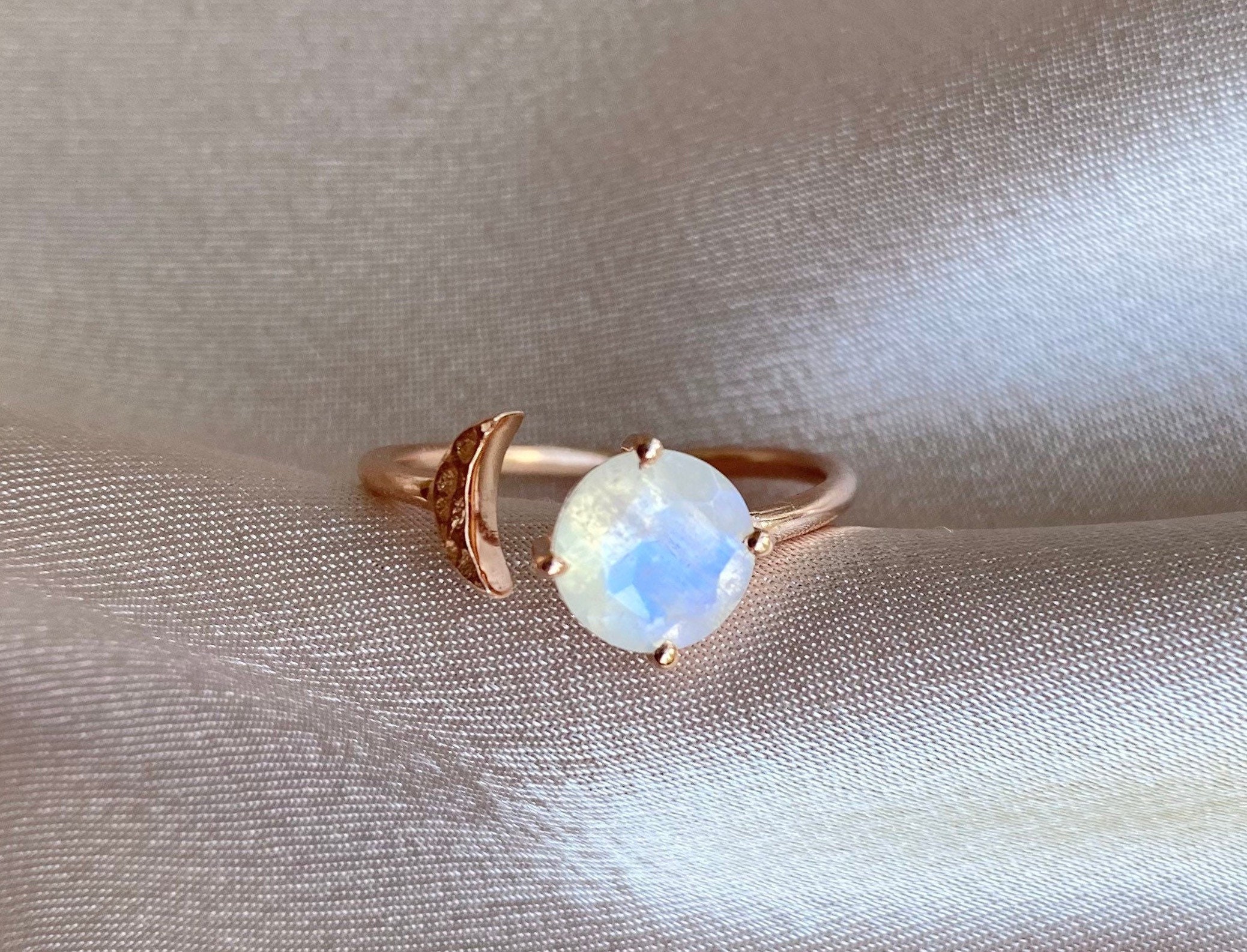Sterling Silver Moon Moonstone Ring, Moon Crescent Ring, Promise Ring ...