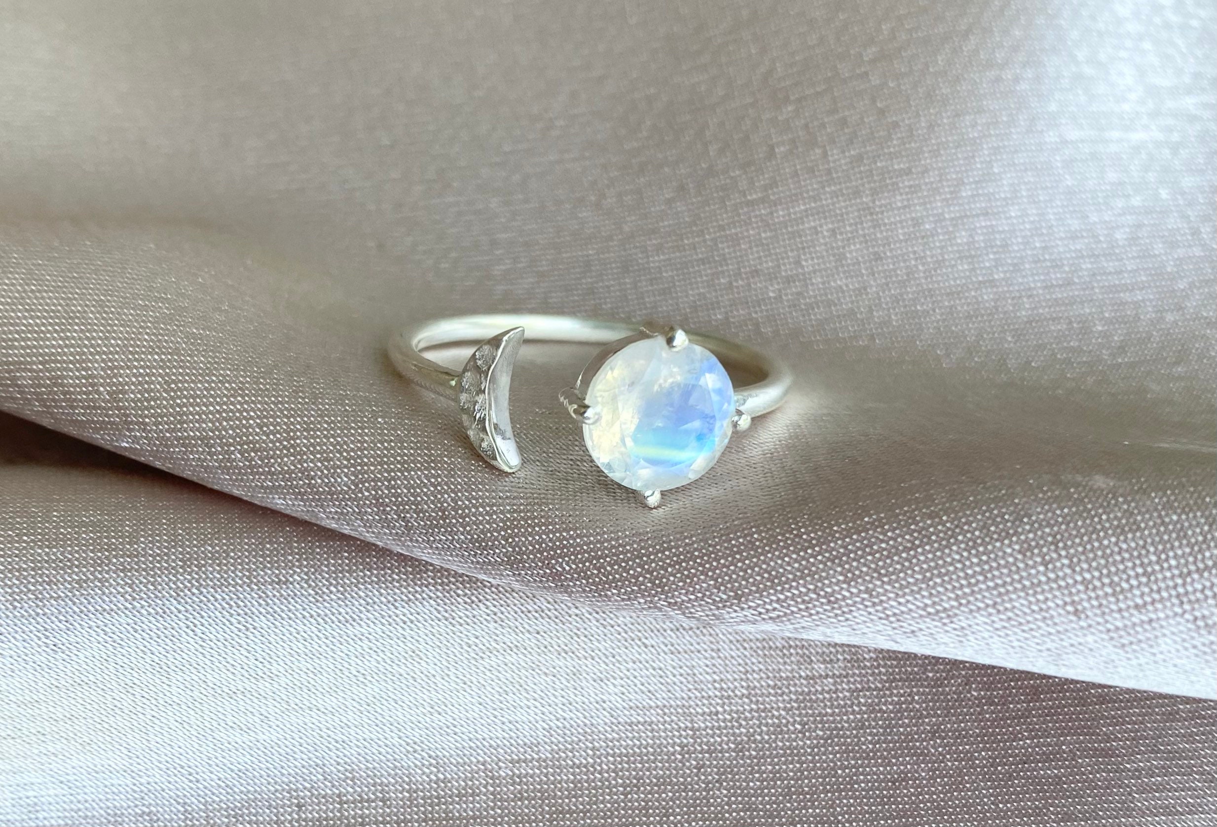 Sterling Silver Moon Moonstone Ring, Moon Crescent Ring, Promise Ring ...