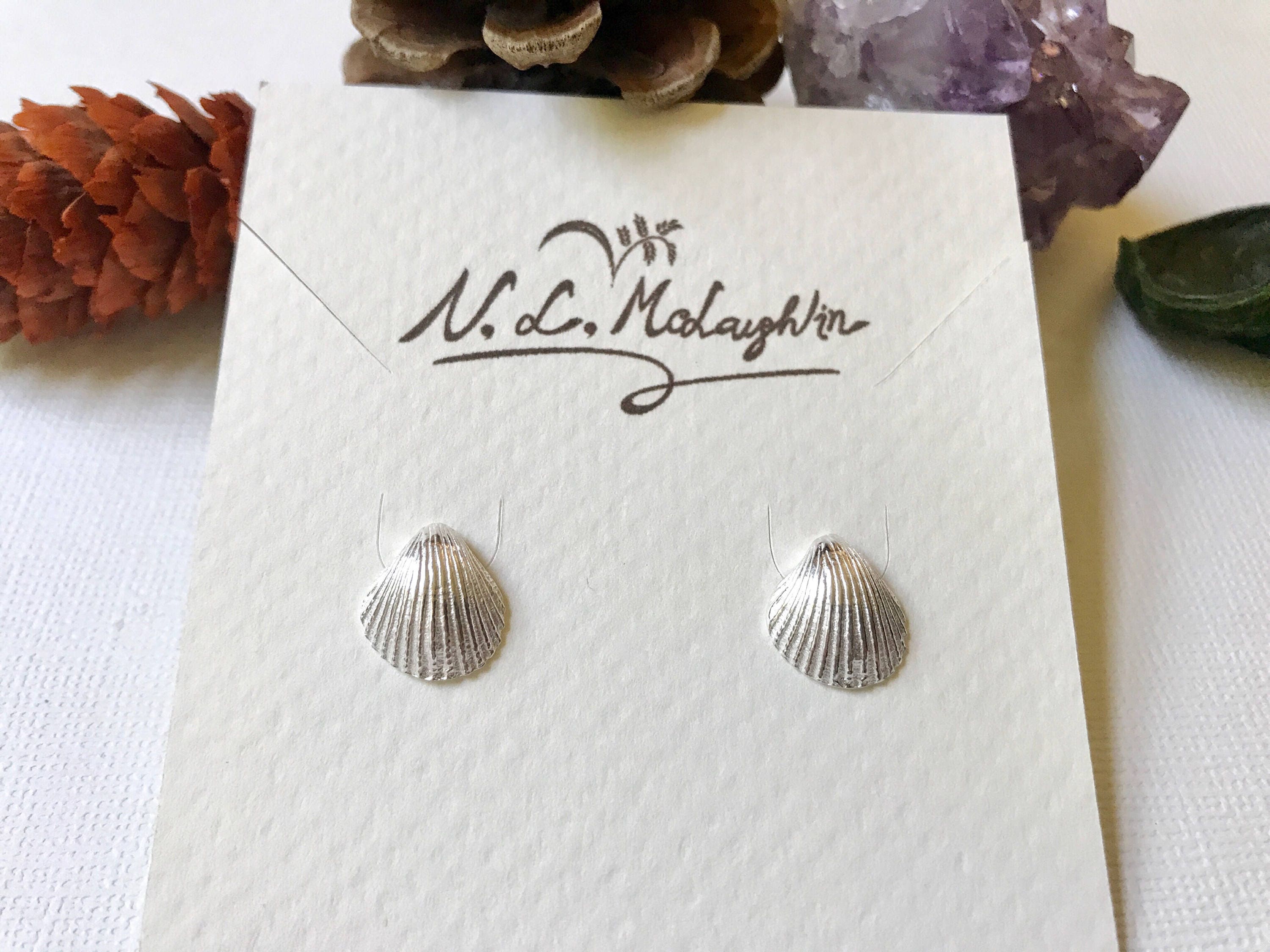 Sterling Silver Shell Stud Earrings, Shell Earrings, Beach Earrings ...