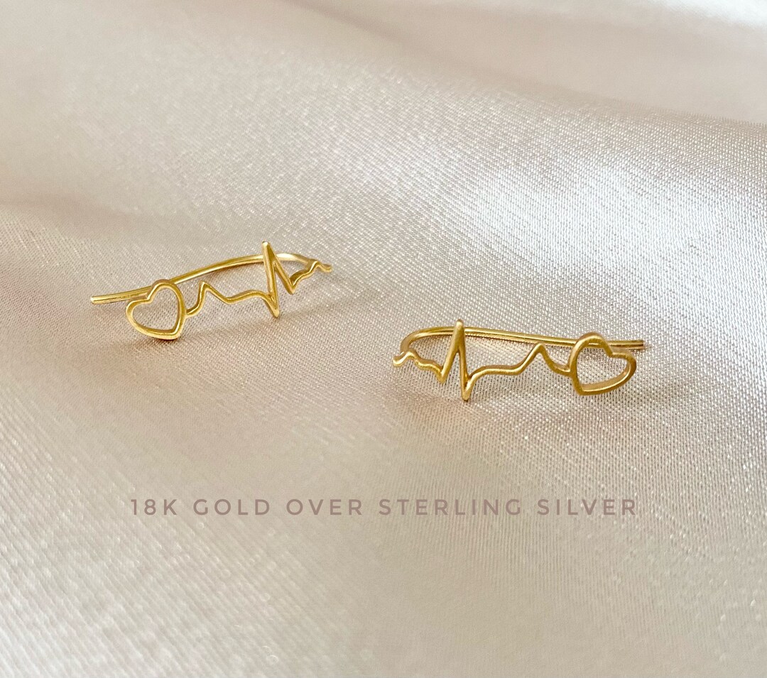 Sterling Silver Heartbeat Climber, Heartbeat Earrings, EKG Earrings ...