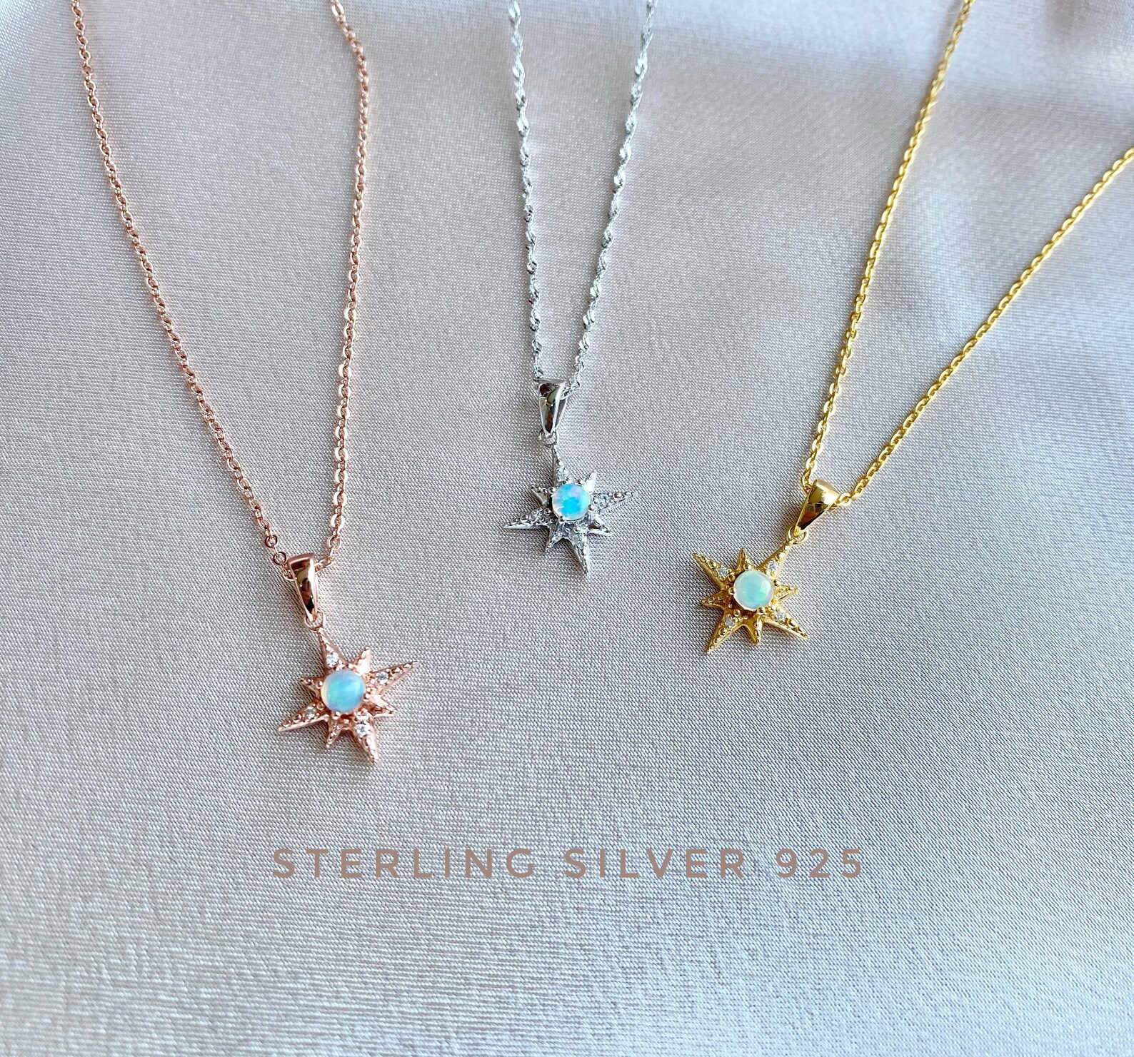 Sterling Silver Opal North Star Necklace, Polaris Necklace, Pole Star ...
