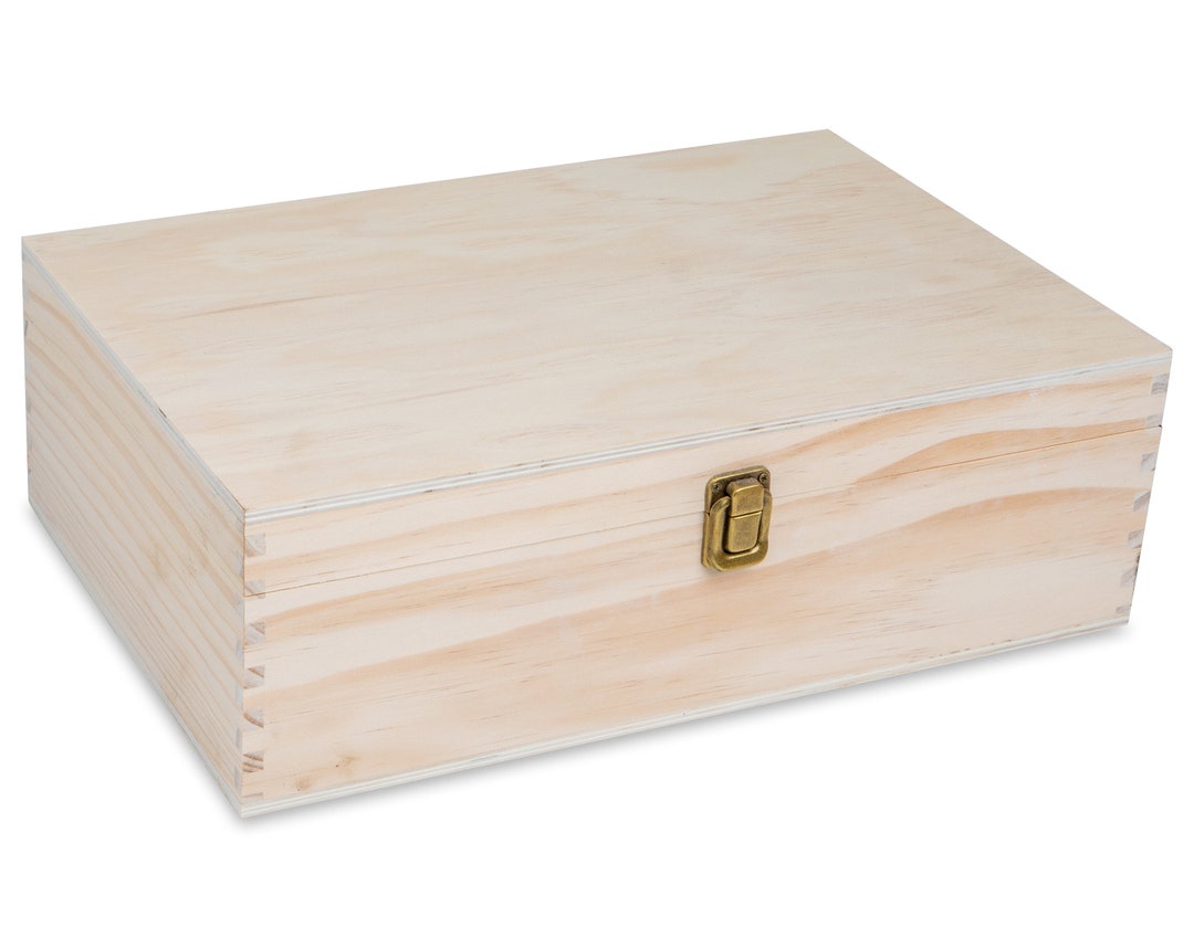 Pine Wood Memory Box Lined With Black Felt Inside and Hinged Back With ...