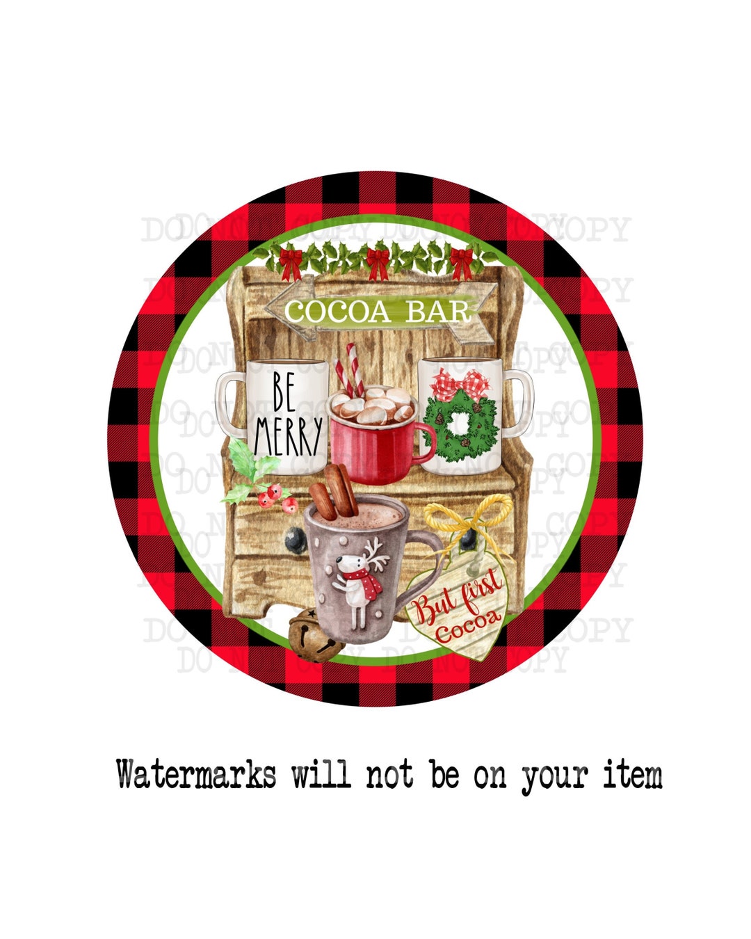 Hot Chocolate Bar Sign, Hot Cocoa Wreath Sign, Cocoa Ornament, Hot ...