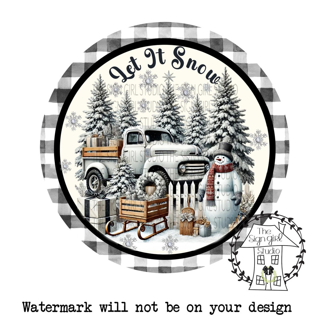 Christmas Sign, Winter Door Sign, Let It Snow Sign, Round Sign ...
