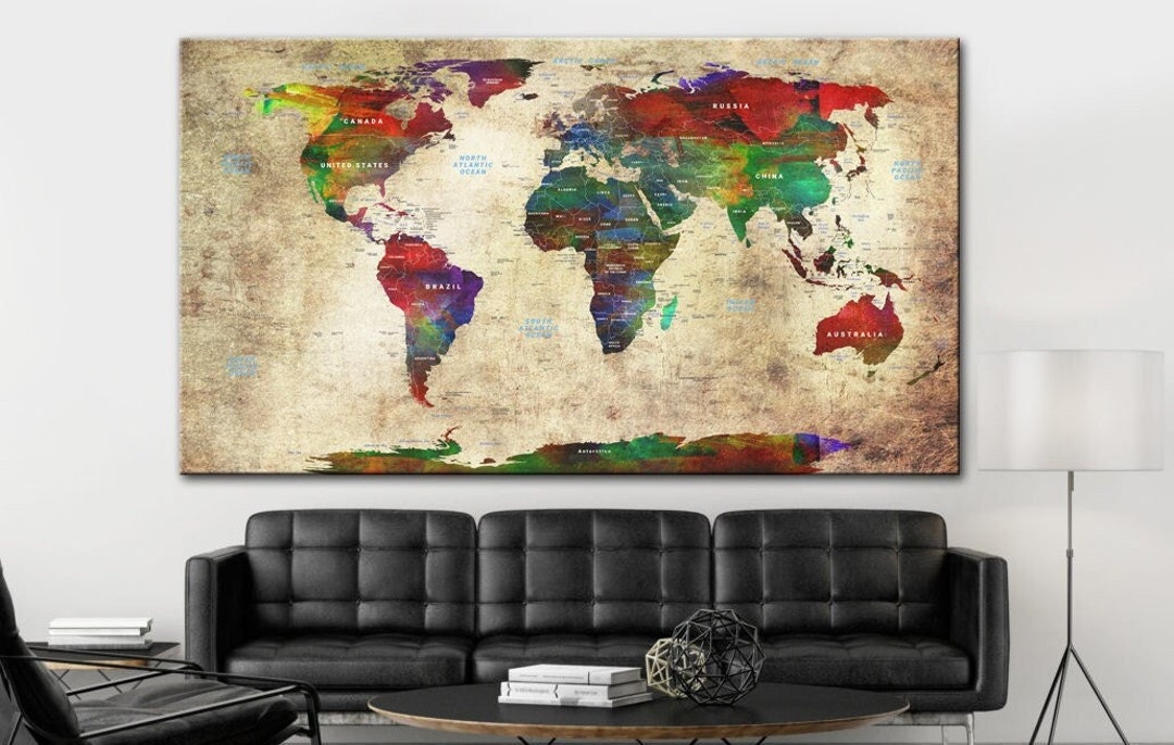 Vintage Geographic World Map Poster Travel Decor Wall Art Travel ...