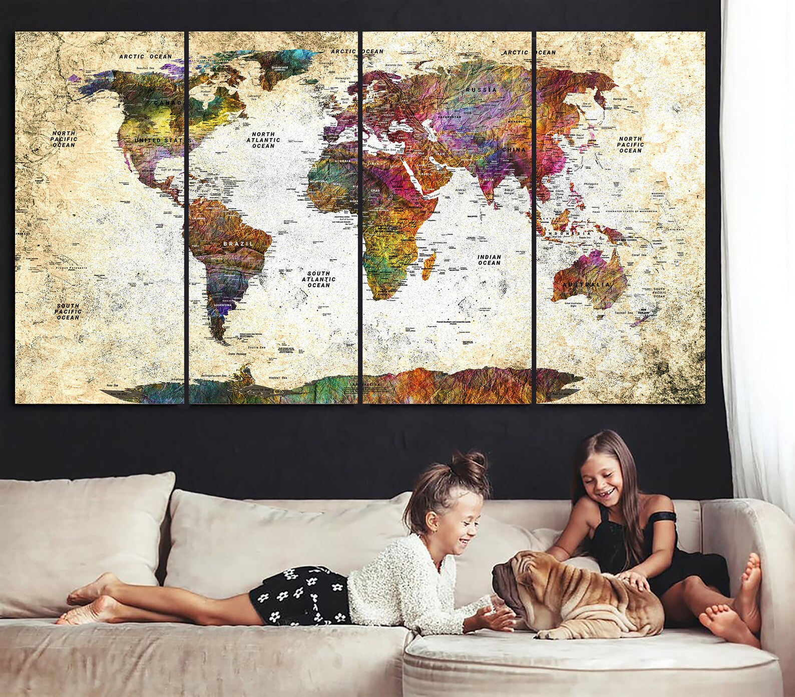 Push Pin World Map Canvas Wall Art Map of the World Beige | Etsy