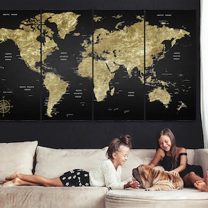 Gold World Map Canvas Print: Multi Panel Wall Art - Etsy