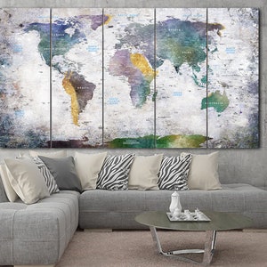 Extra Large Wall Art Pushpin World Map Grey World Map Canvas World Map ...
