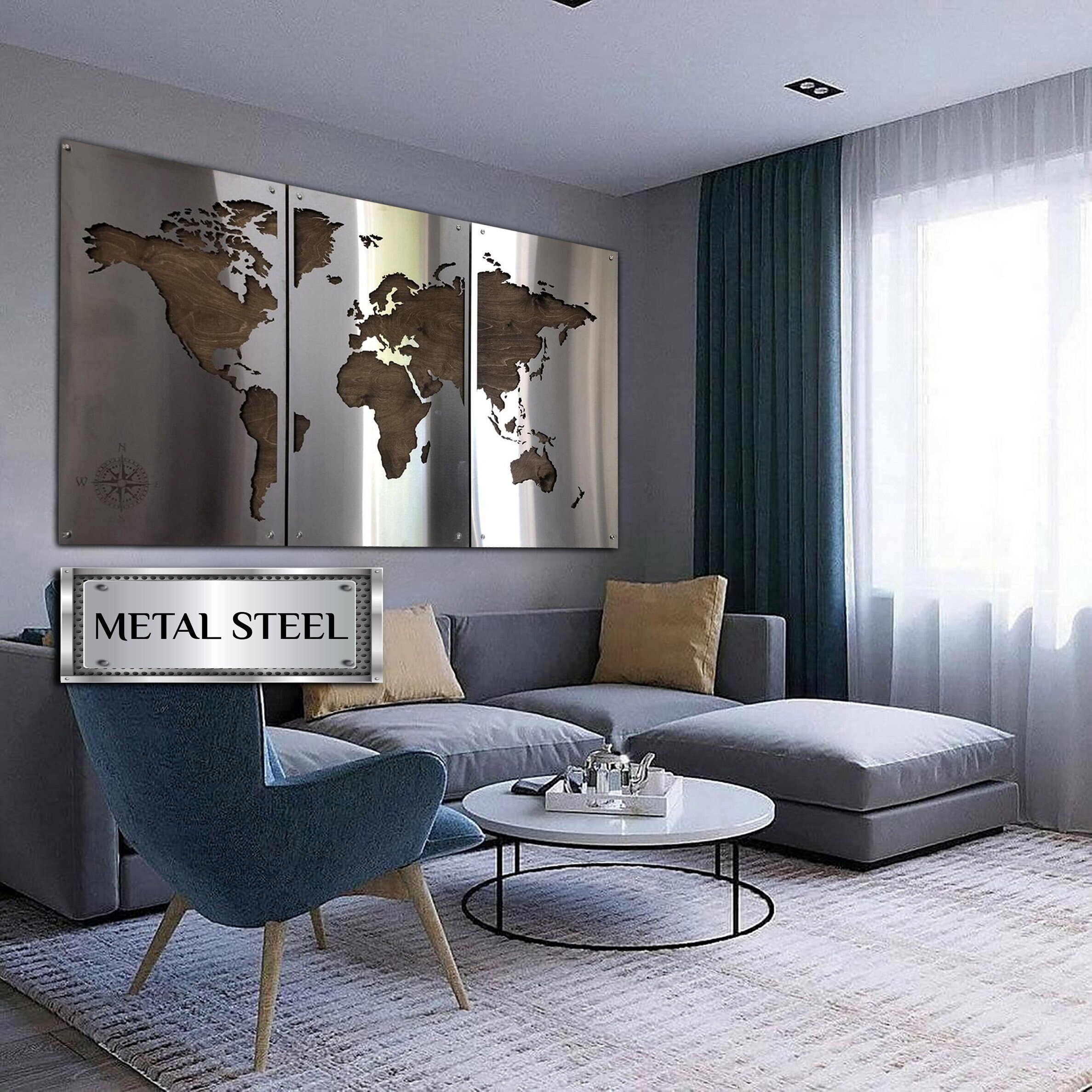 METAL Map of the World Adventure World Map Wall Art Metal | Etsy
