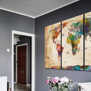 Colorful World Map Canvas Print: Vintage Geography, Wanderlust Decor - Etsy