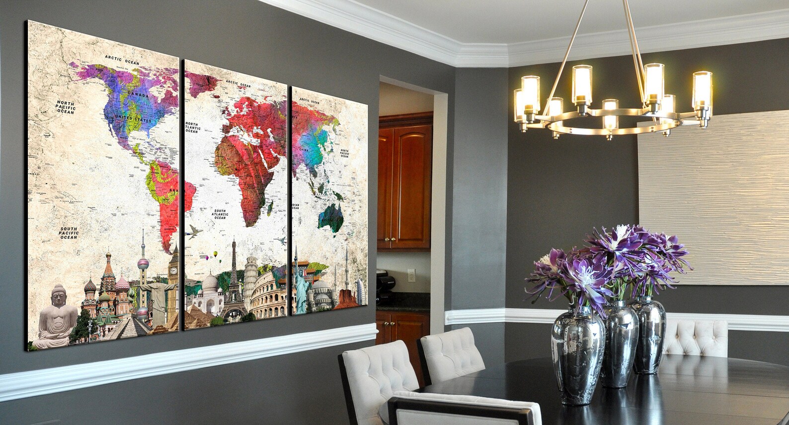 World Map Canvas Wall Art Colorful Map of the World Multi - Etsy