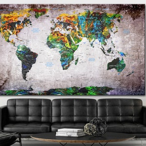 Large Travel World Map Push Pin Colorful Contemporary Wall - Etsy