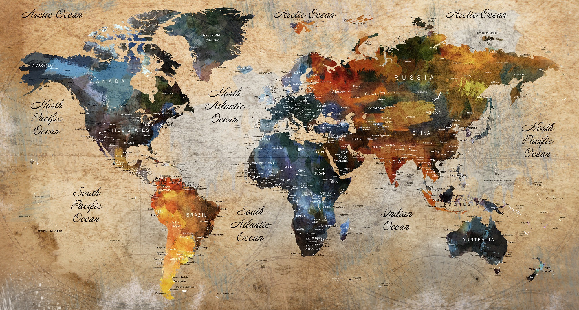 World Map Print Extra Large Modern World Map Beige Print Map | Etsy