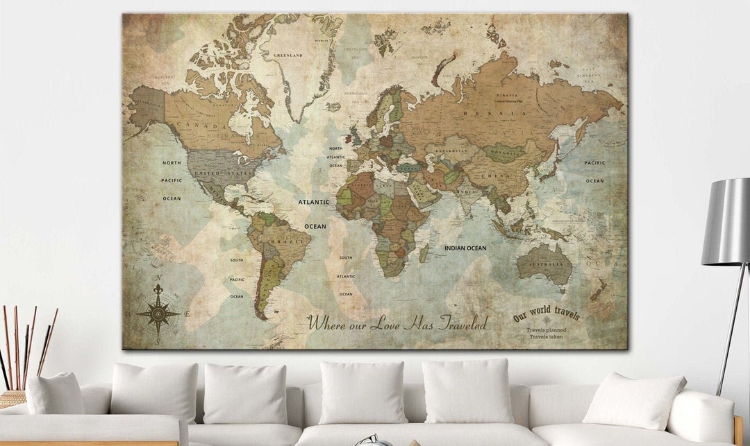 World Map Wall Art World Map Canvas Large World Map Art - Etsy