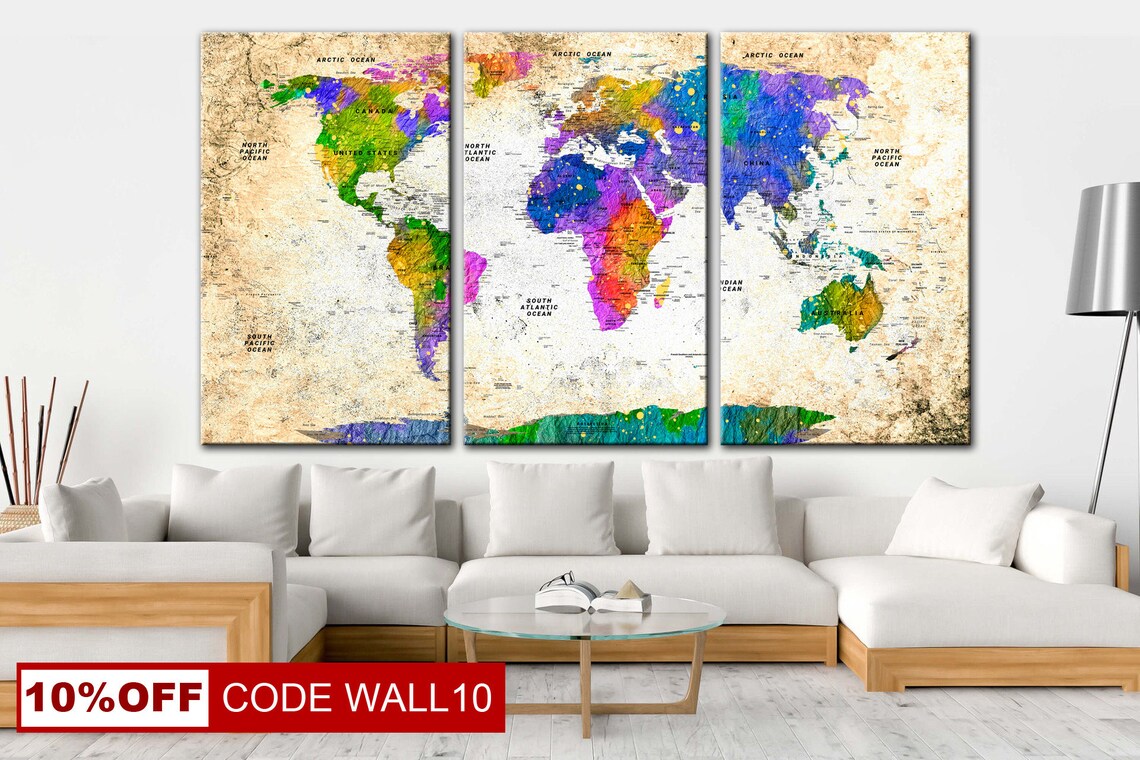 Large World Map Canvas World Map Photo World Map Print Set | Etsy