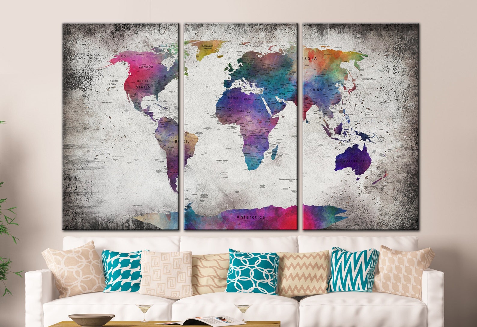 Colorful World Map Wall Art World Map Educational Multi Panel - Etsy