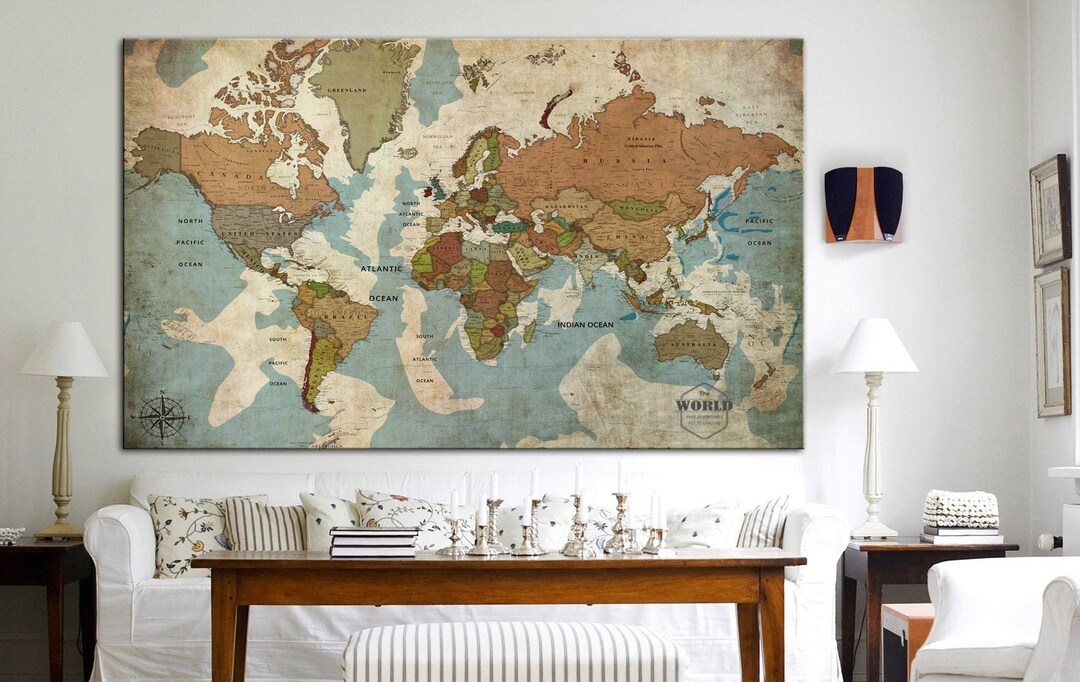 Old Style World Map Wall Art Modern Map of the World Multi Panel Print ...