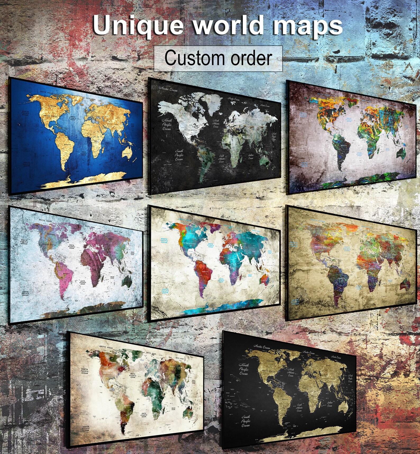 World Map Canvas Wall Art Adventure Map of the World Multi | Etsy