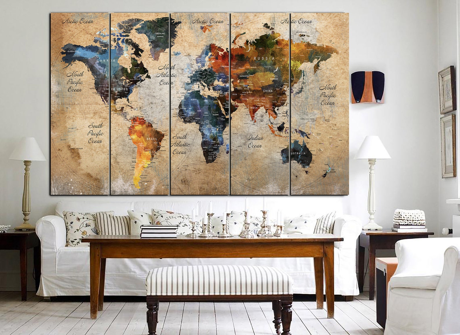 World Map Print Extra Large Modern World Map Beige Print Map | Etsy