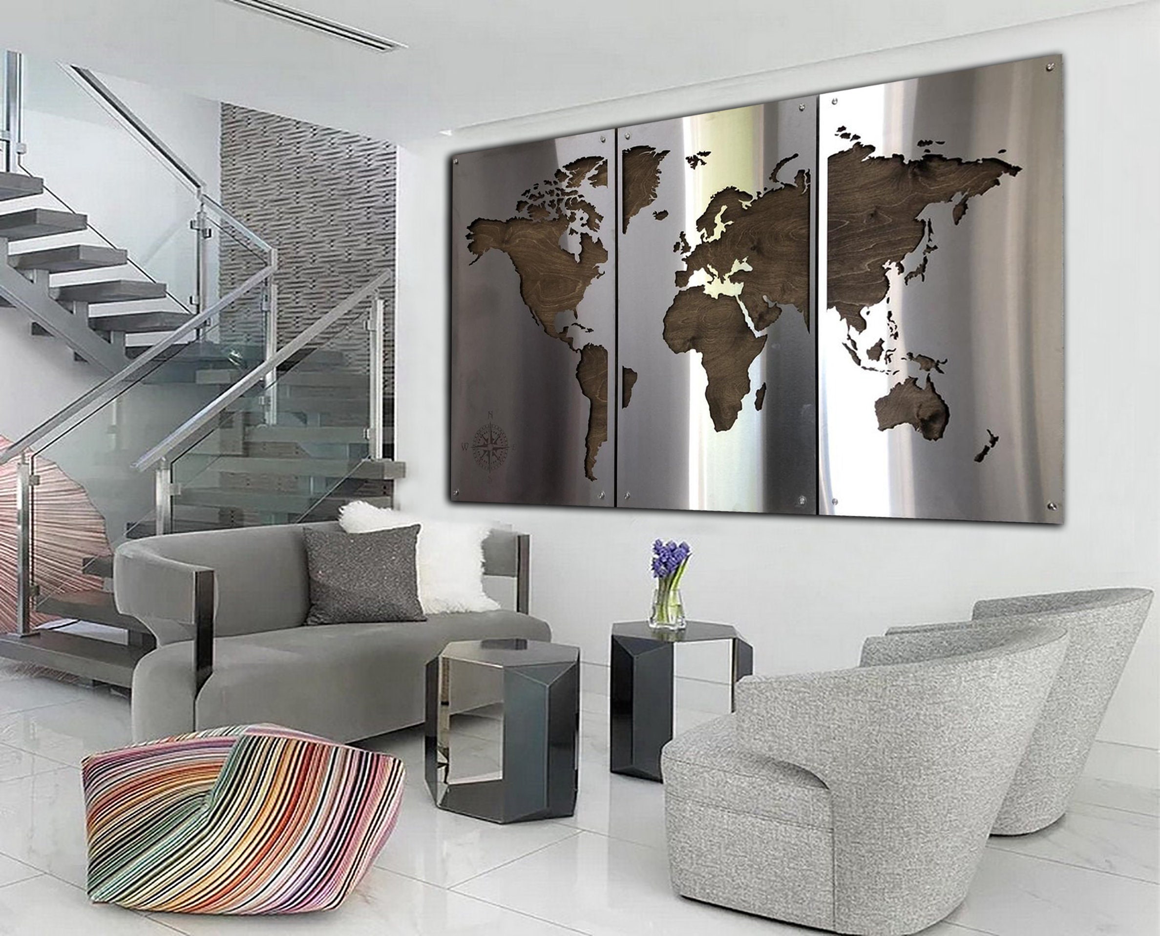 METAL Map of the World Adventure World Map Wall Art Metal | Etsy