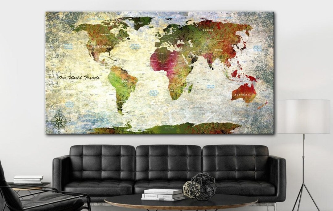 Modern World Map Wal Art Multi Panel Print Old Style World Map Wall ...