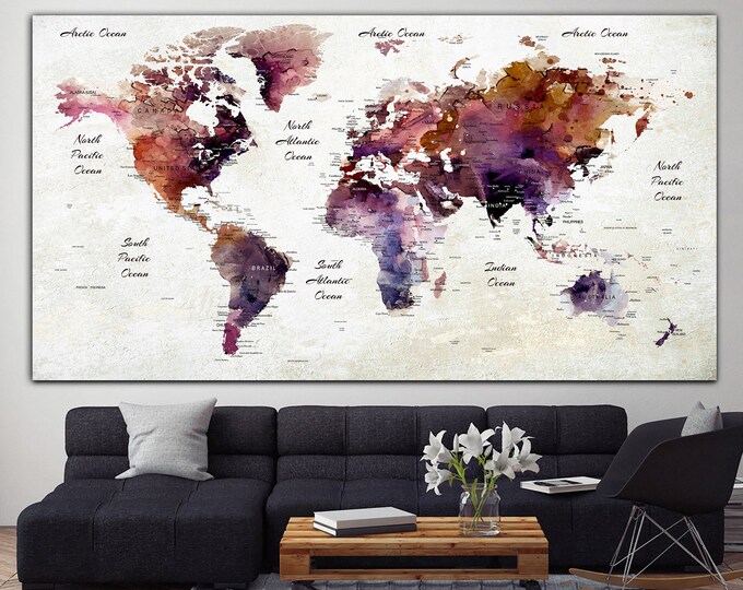 Large World Map Art Extra Large World Map Watercolor Art Print ...